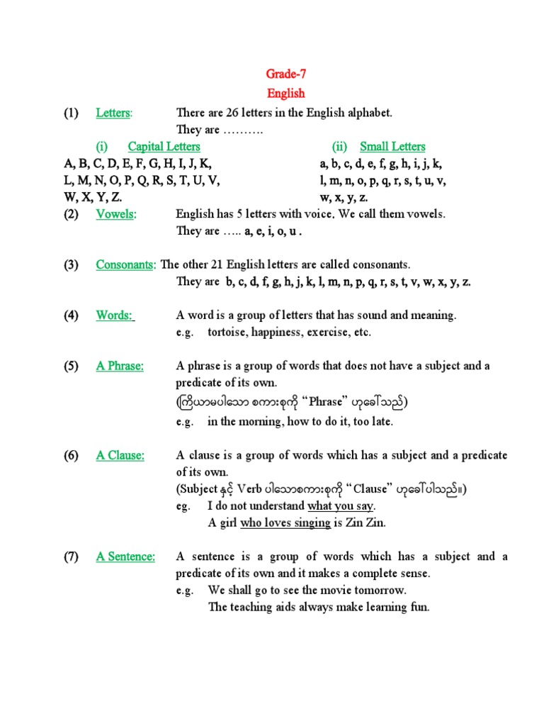 Grade 7 English | PDF | Subject (Grammar) | Grammatical Number