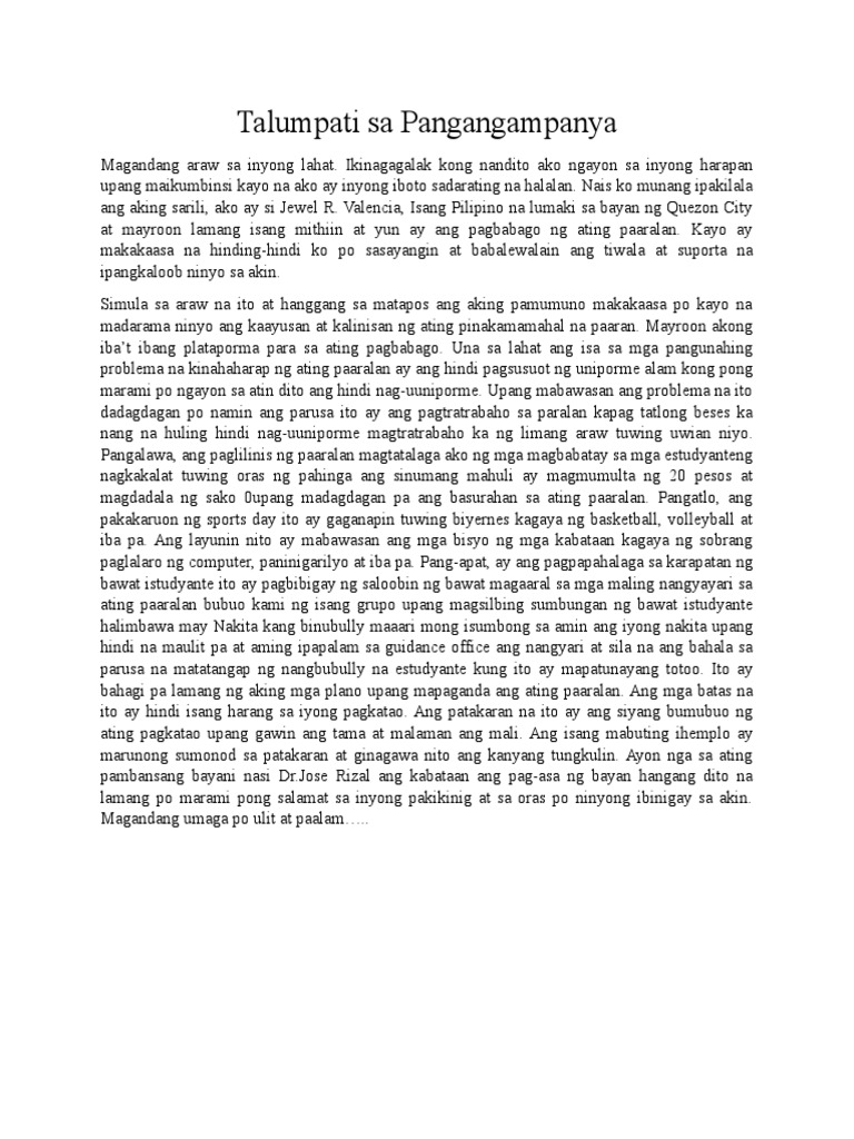 Talumpati Sa Pangangampanya Activity | PDF