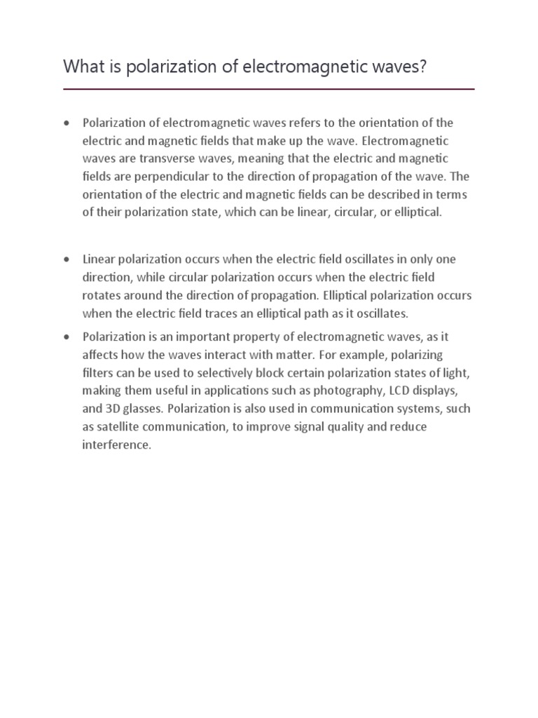 Polarization of Electromagnetic Waves | PDF