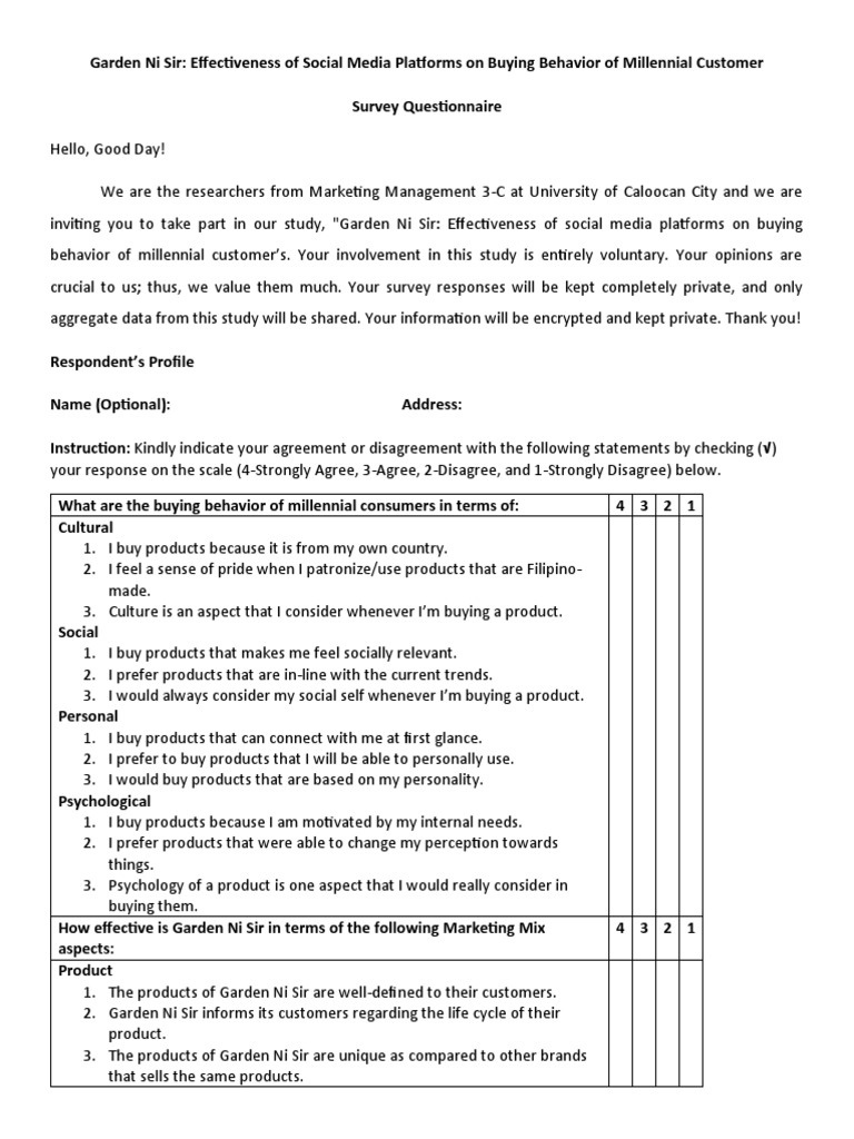 Survey-Questionnaire-Group-4 | PDF | Pricing | Product (Business)