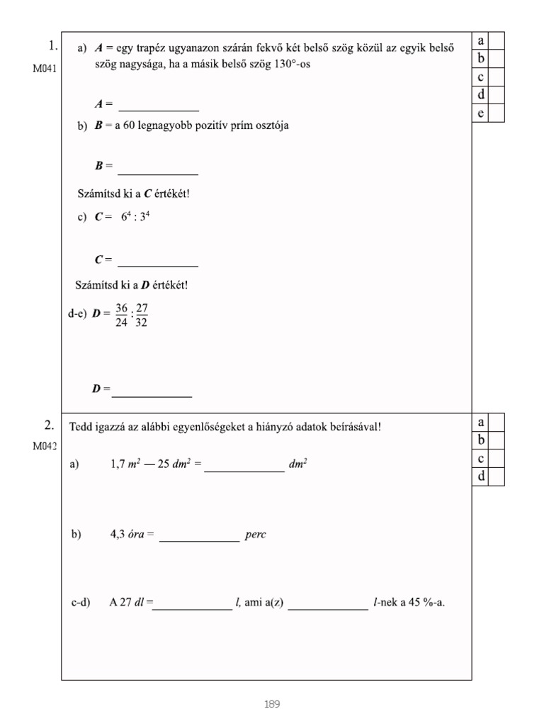 5 Próba Felvételi Feladatsor | PDF