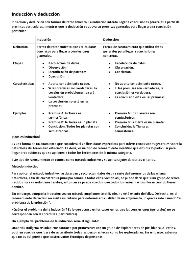 Inducción y Deducción | PDF | Razonamiento deductivo | Razonamiento ...