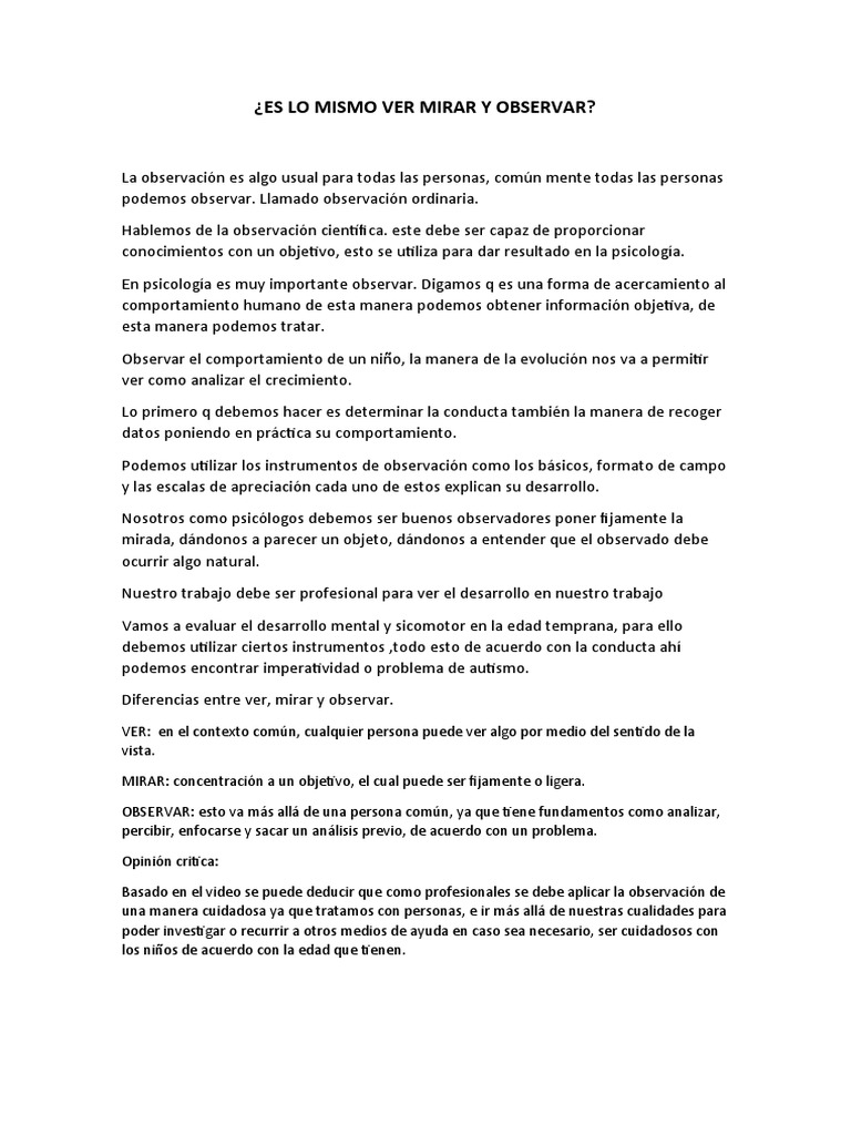 Es Lo Mismo Ver Mirar y Observar | PDF