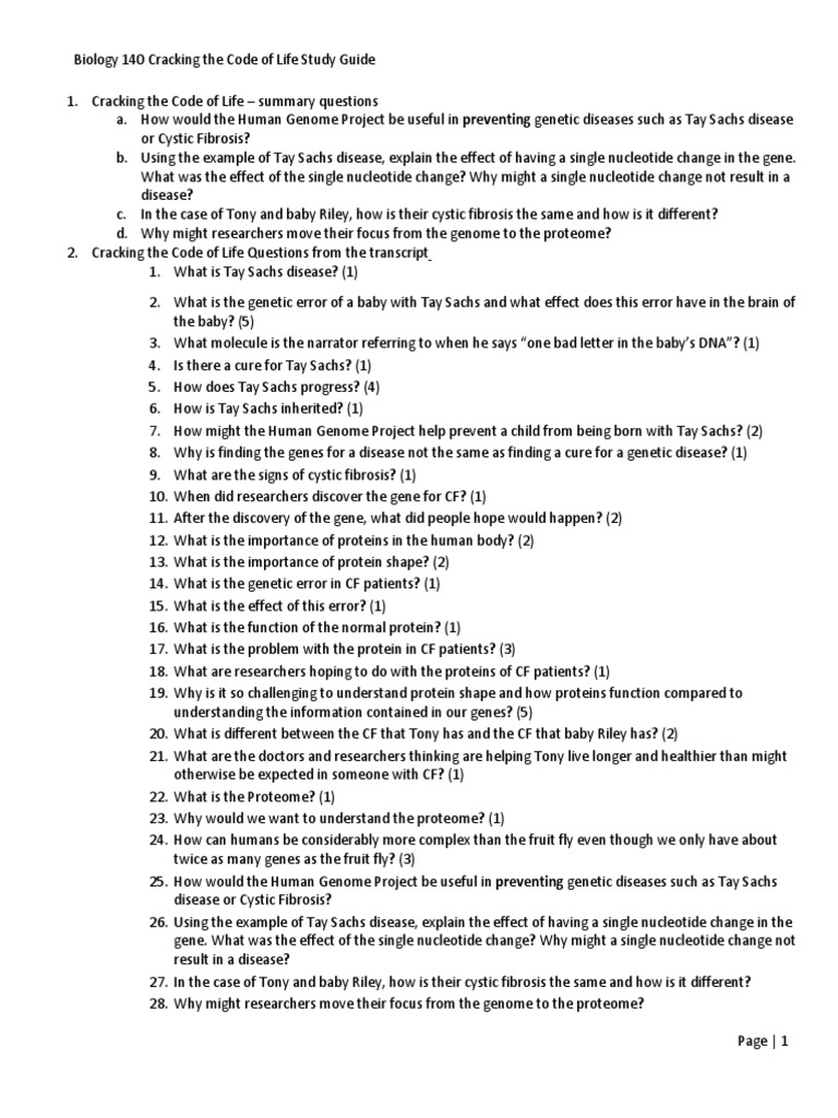 Code of Life Study Guide Transcript Only | PDF | Genetics | Gene