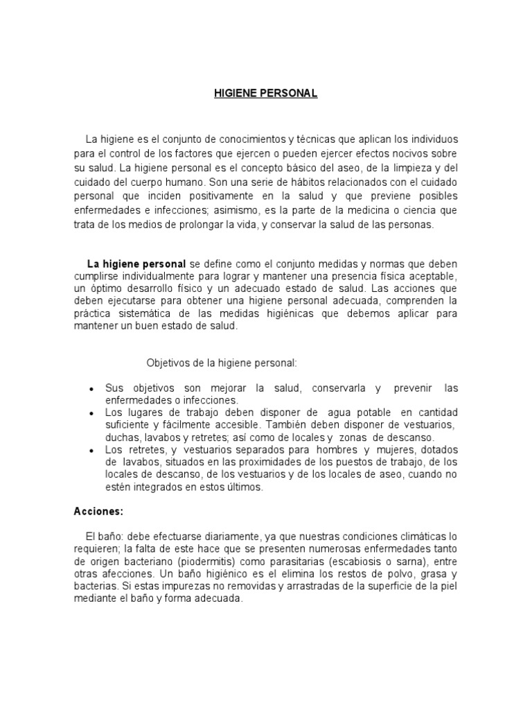Guía Completa de Higiene Personal | PDF | Higiene | Cuidado de la salud