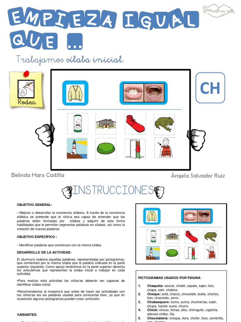 SÍLABAS INICIALES CON CH | PDF