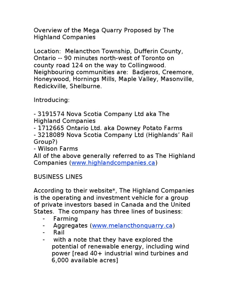 Highland Companies' Mega Quarry Proposal | PDF | Ontario ...