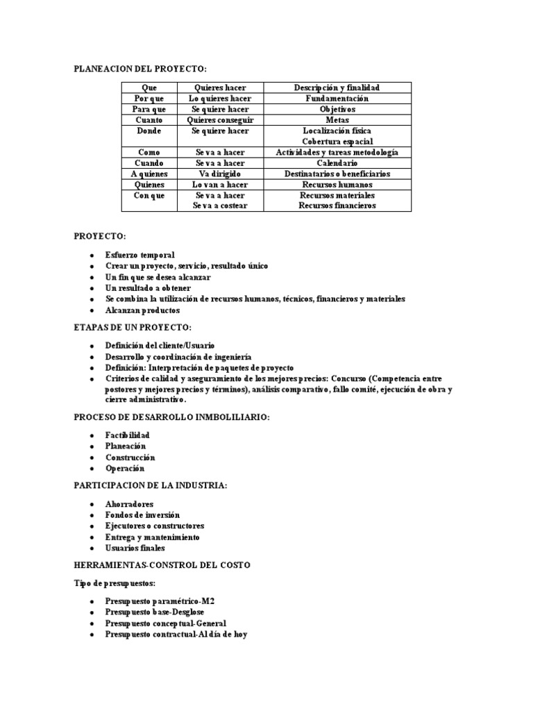 PLANEACION DEL PROYECTO | PDF | Presupuesto