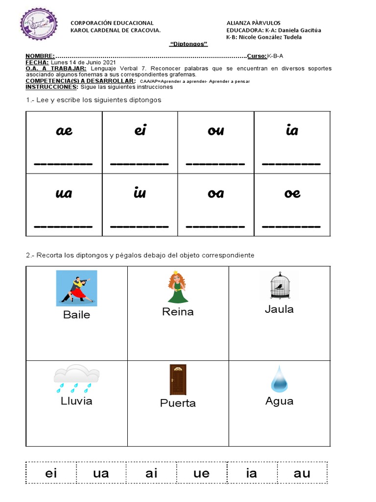 Actividades de Diptongos para Preescolar | PDF