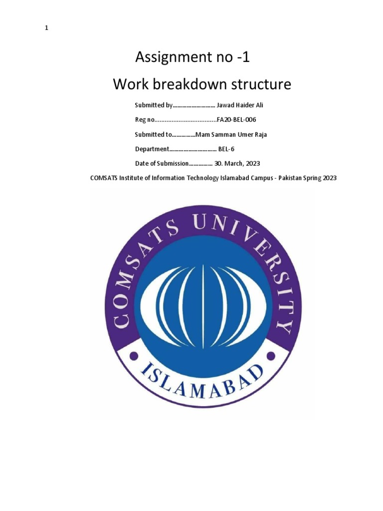 Assignment No - 1 Work Breakdown Structure | PDF | Project Management ...