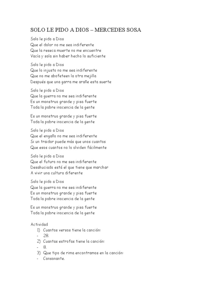 SOLO LE PIDO A DIOS - Lengua | PDF