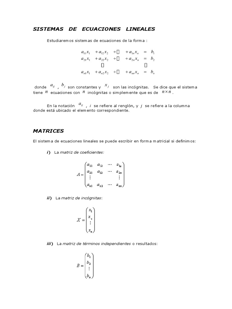 Sistemas de Ecuaciones Lineales | PDF | Matriz (Matemáticas) | Ecuaciones