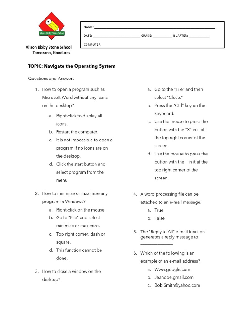 3 4 Navigate The Operating System Test Pdf Computer File Icon