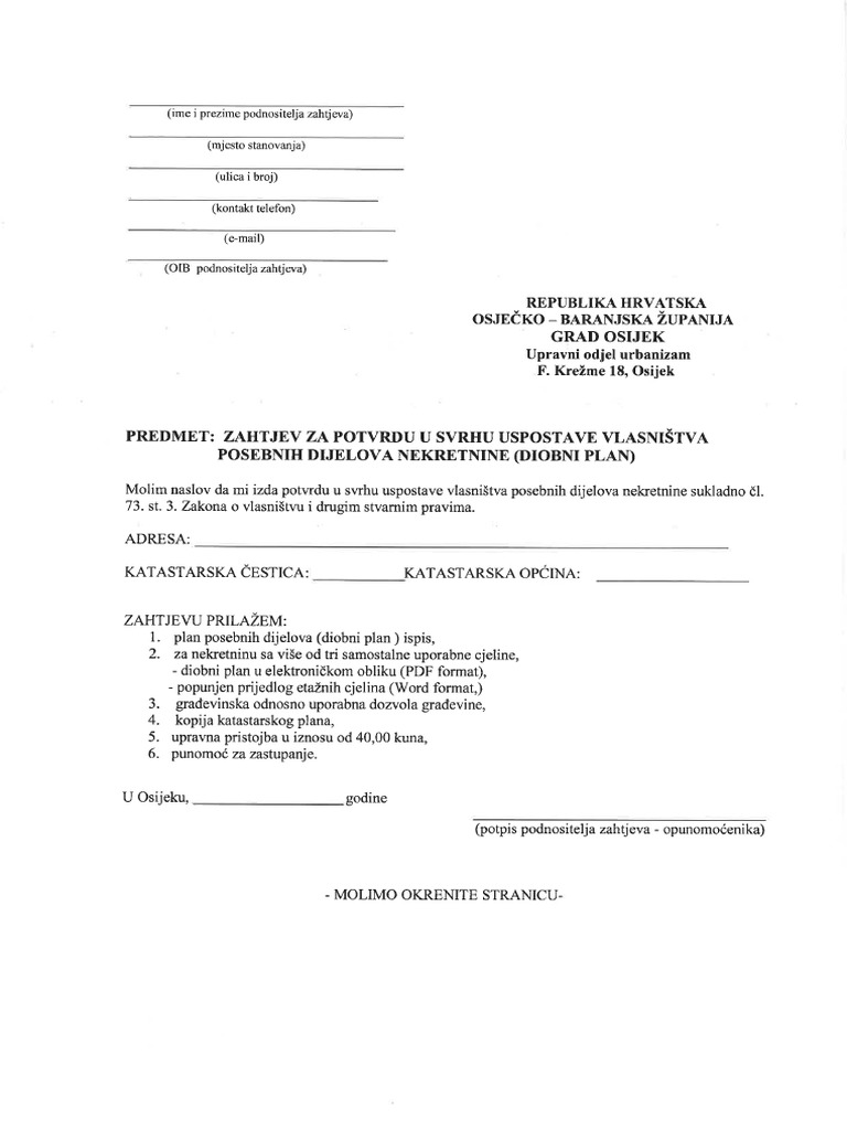 Zahtjev Za Etazni Elaborat I Prijedlog Potvrde Samostalnih Uporabnih ...