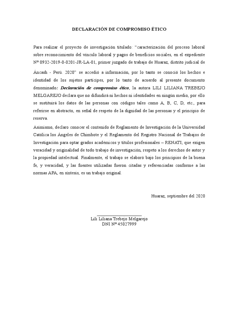 Declaración de Compromiso Ético | PDF