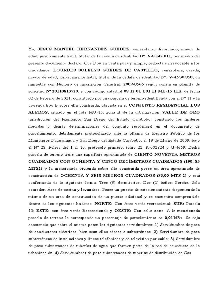 Venta de Inmueble Jesus Manuel Hernandez Guedez | PDF