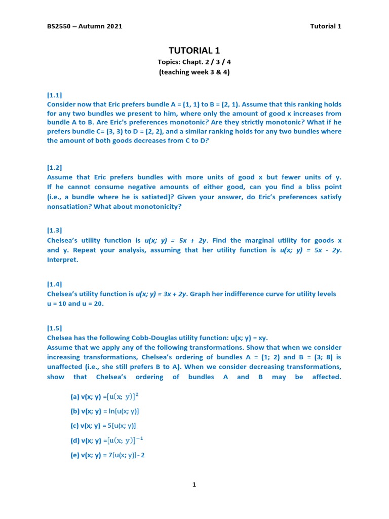 Tutorial 1 | PDF | Utility | Consumer Behaviour