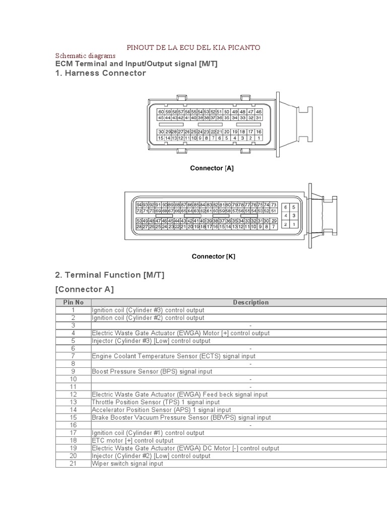 Pinout de La Ecu Del Kia Picanto 2015 | PDF | Throttle | Ignition System
