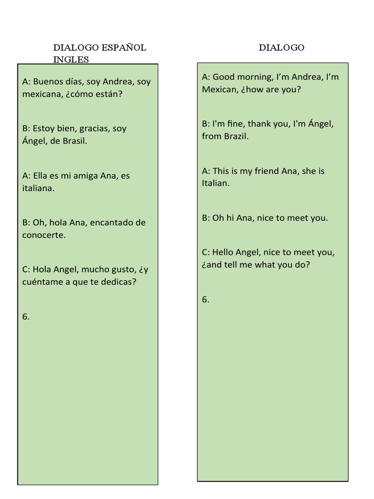 Dialogo Español Dialogo Ingles | PDF