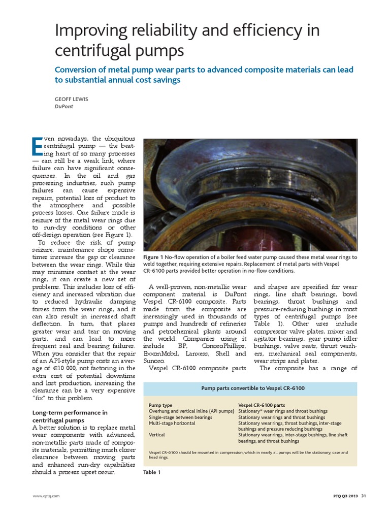 Dupont Improve Reliability Efficiency Centrifugal Pumps PTQ 0613 | PDF ...