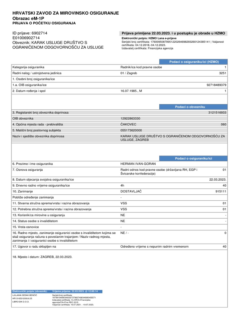 Potvrda m1p 6902714 P | PDF