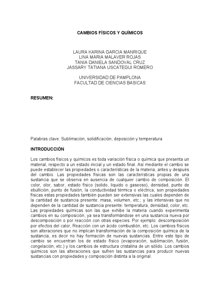 Cambios Físicos y Químicos | PDF | Agua | Importar