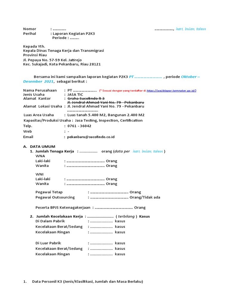 Laporan Kegiatan P2K3 2021 | PDF