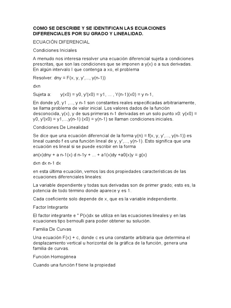 Como Se Describe y Se Identifican Las Ecuaciones Diferenciales Por Su ...