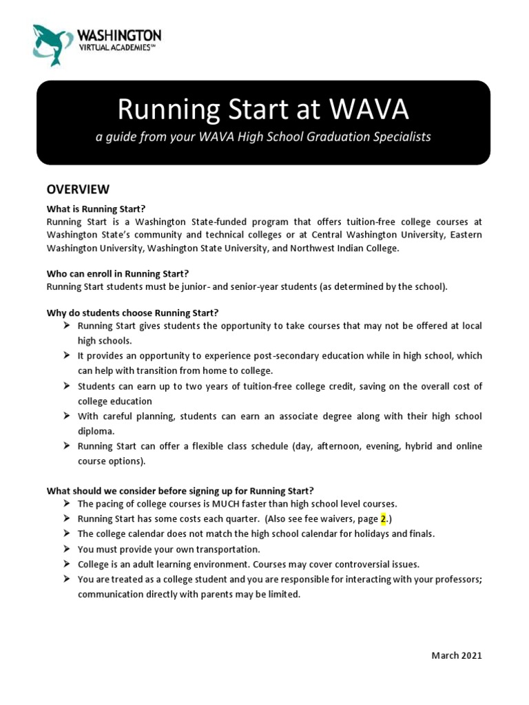 Running Start at WAVA Guide For 2021-22 | PDF | Course Credit ...