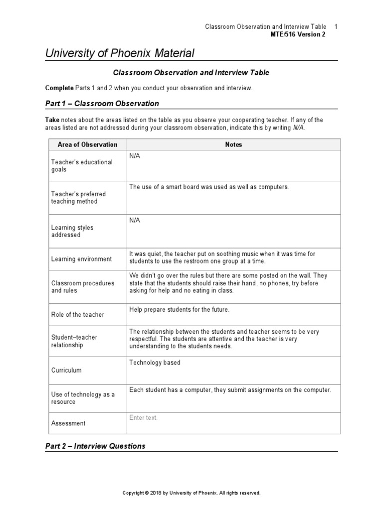 Observation and Interview Table (3) 2 | PDF | Lesson Plan | Teachers