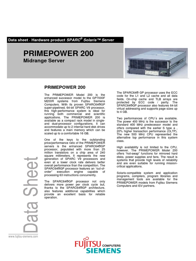 Primepower 200: Midrange Server | PDF | Central Processing Unit | Cpu Cache