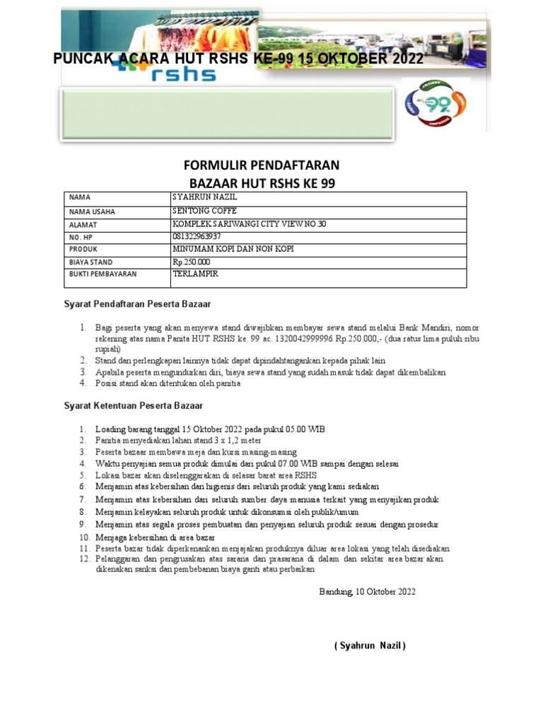 FORMULIR PENDAFTARAN BAZAR Hari H | PDF