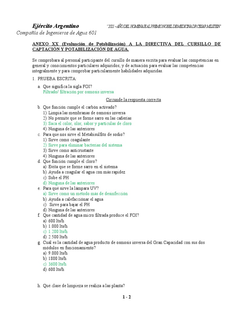 Examen de Potabilizacion | PDF | Agua | Agua potable