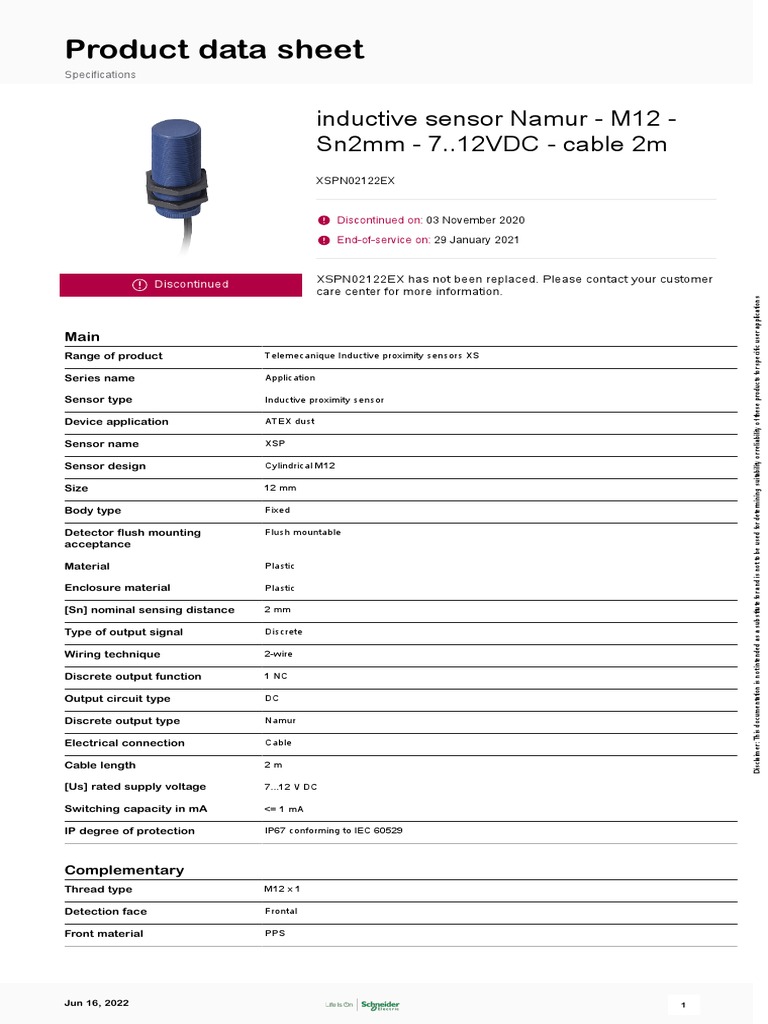 Discontinued Inductive Proximity Sensor Specification Sheet | PDF ...