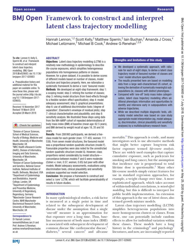 Lennon Et Al. 2018 - Framework To Construct and Interpret Latent Class Trajectory Modelling ...