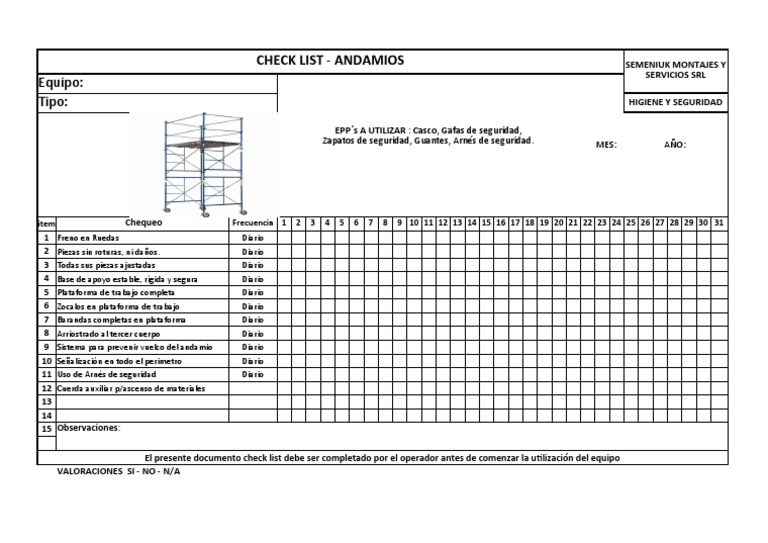 Lista de Verificación de Andamios | PDF