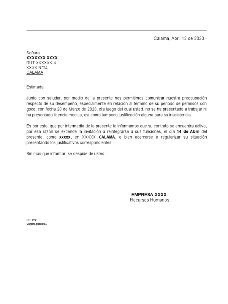 CARTA INVITACION A TRABAJAR | PDF