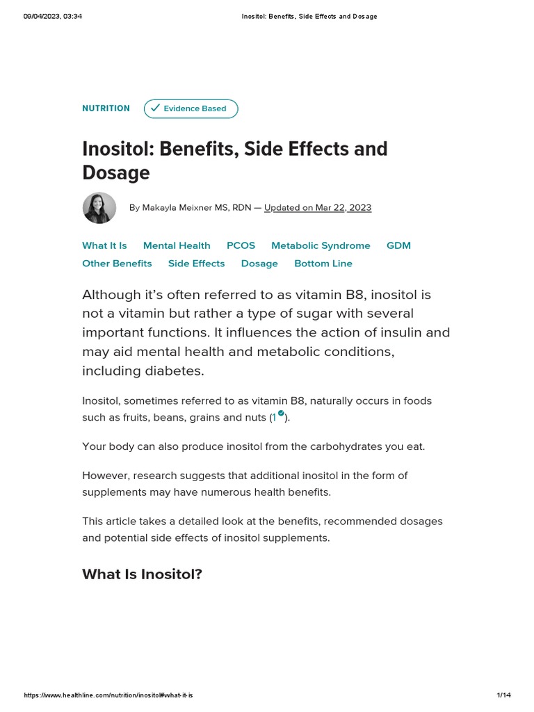 Inositol - Benefits, Side Effects and Dosage | PDF | Panic Attack ...