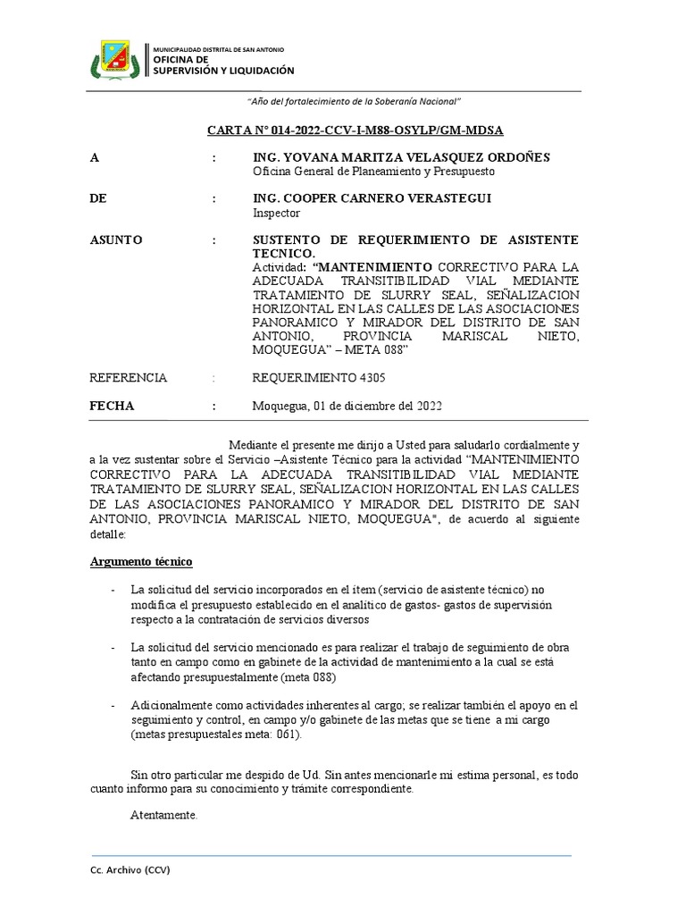 Carta 14 Meta 88 - Sustento de Req 4305 | PDF