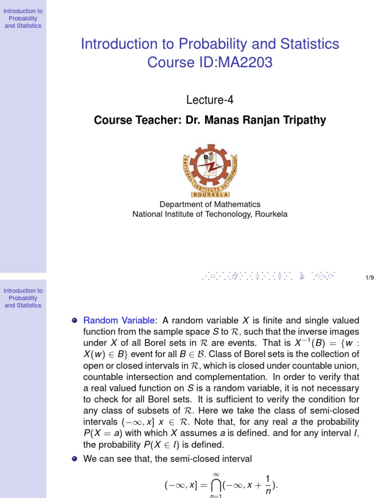 Class 4 | PDF | Probability Distribution | Random Variable