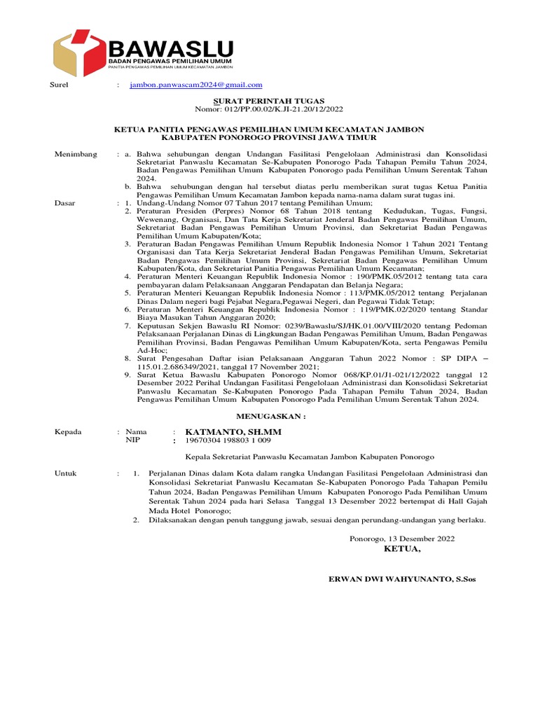 Surat Tugas Staf PNS | PDF