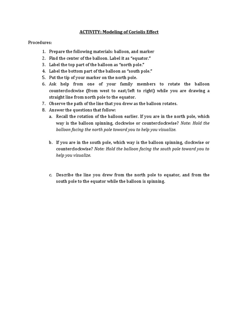 ACTIVITY Modeling of Coriolis Effect | PDF
