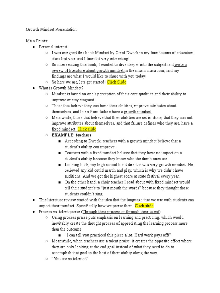 Growth Mindset Presentation | PDF | Mindset | Psychological Concepts
