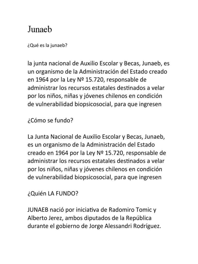 Creación de la Junaeb en Chile 1964 | PDF | Ciencias sociales