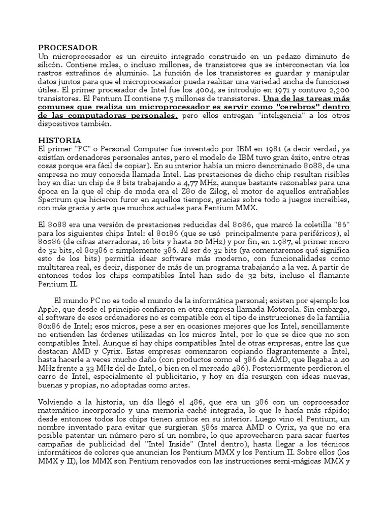 PROCESADOR | PDF | Microprocesador | Intel