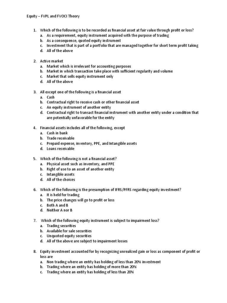 Equity FVPL AND FVOCI Theory For Printing | PDF | Fair Value | Mark To Market Accounting