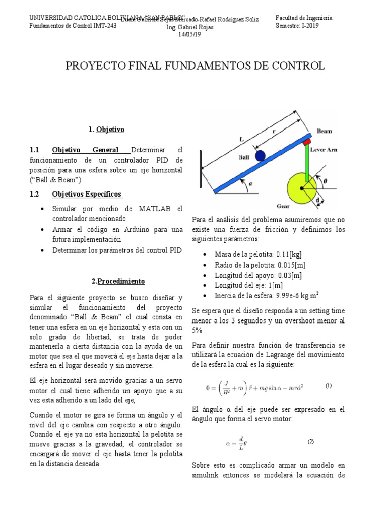 PID - Ball and Beam | Descargar gratis PDF | Esfera | Ciencias fisicas