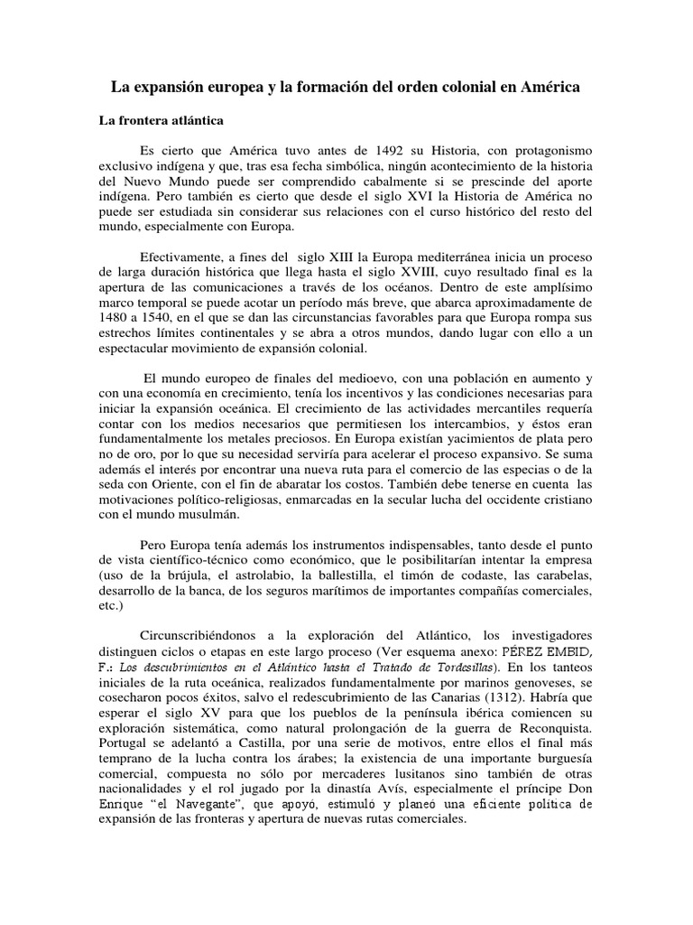 La Expansión Europea y La Formación Del Orden Colonial en América | PDF