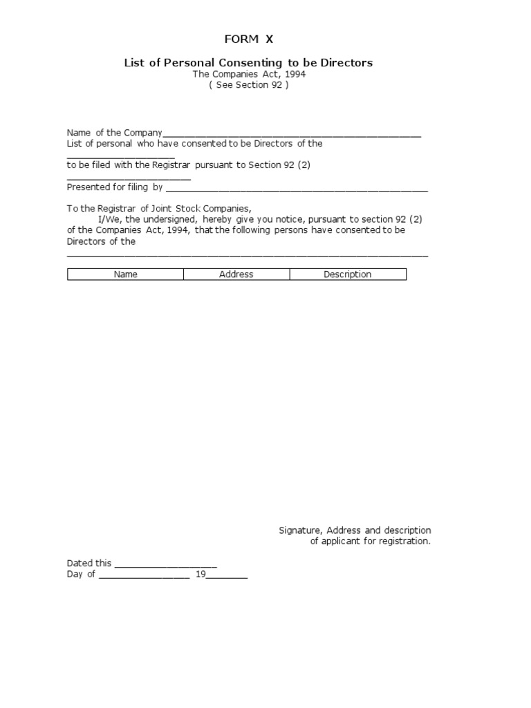 Director Consent Form for Registration | PDF