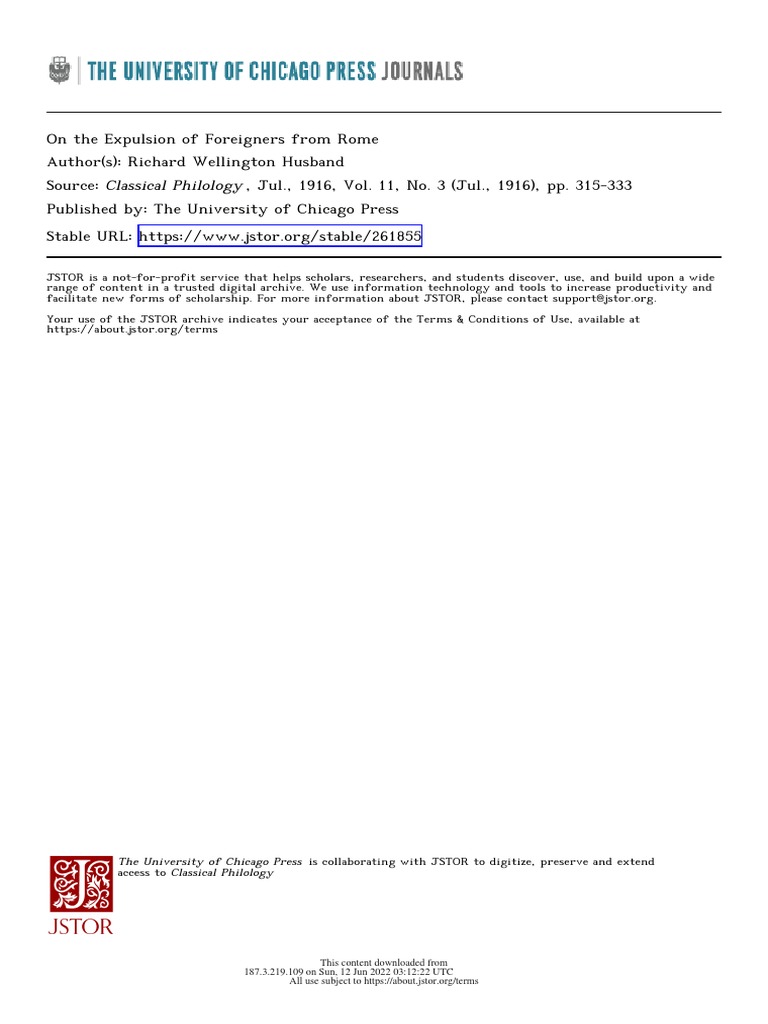 On The Expulsion of Foreigners From Rome (Richard Wellington Husband ...